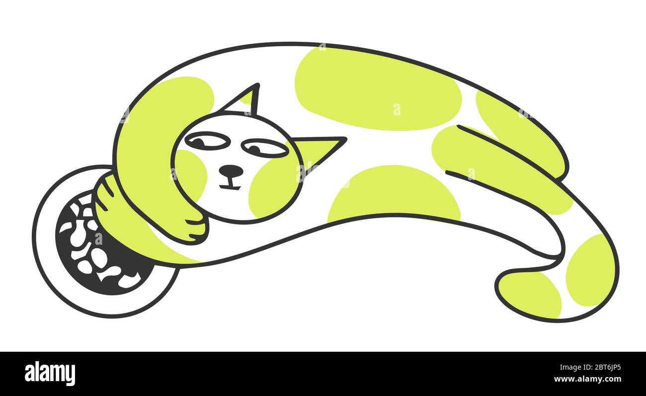 Funny greedy cat is eating Vector illustration doodle style Stock ...