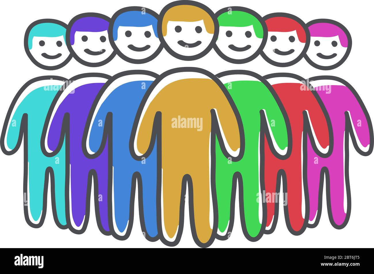 Team of people led by a leader icon, group of people vector doodle ...