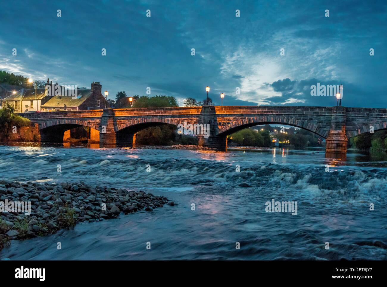 Creebridge and River Cree at Newton Stewart at dusk Stock Photo - Alamy
