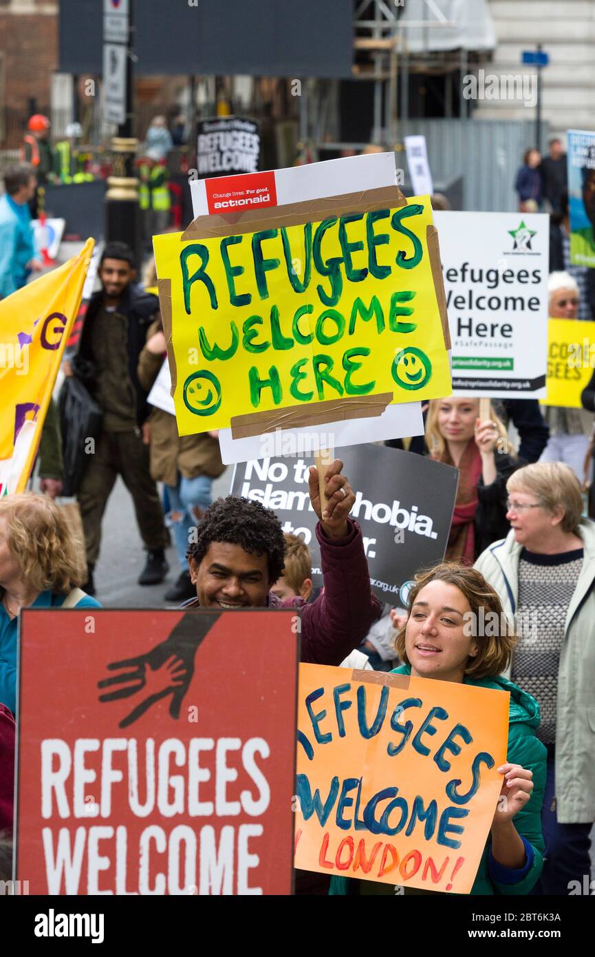 ‘Refugees Welcome Here’ march from Park Lane to Parliament Square to ...