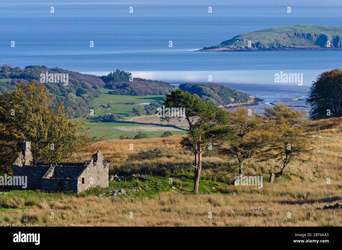 Ruined croft at foot of Bengairn looking to Hestan island and ...