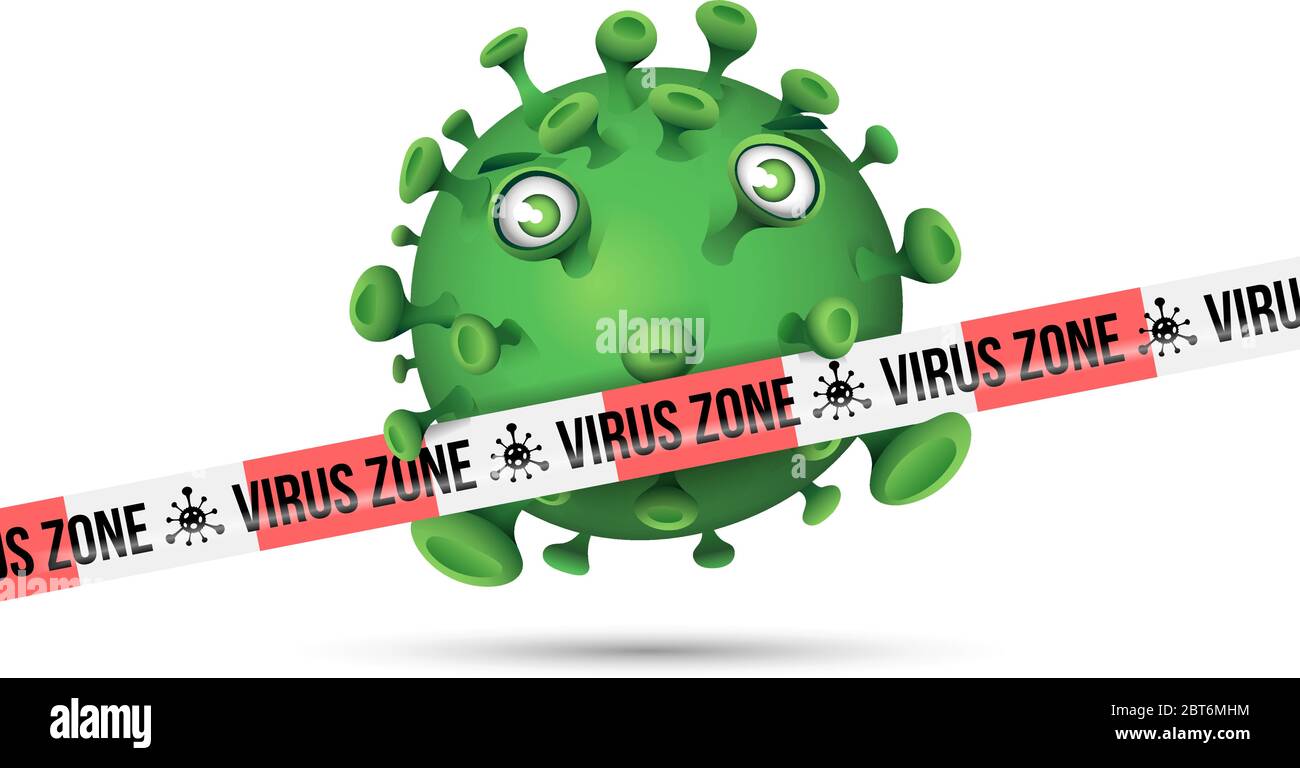 Green virus behind red and white barrier tape with imprint - Virus Zone ...