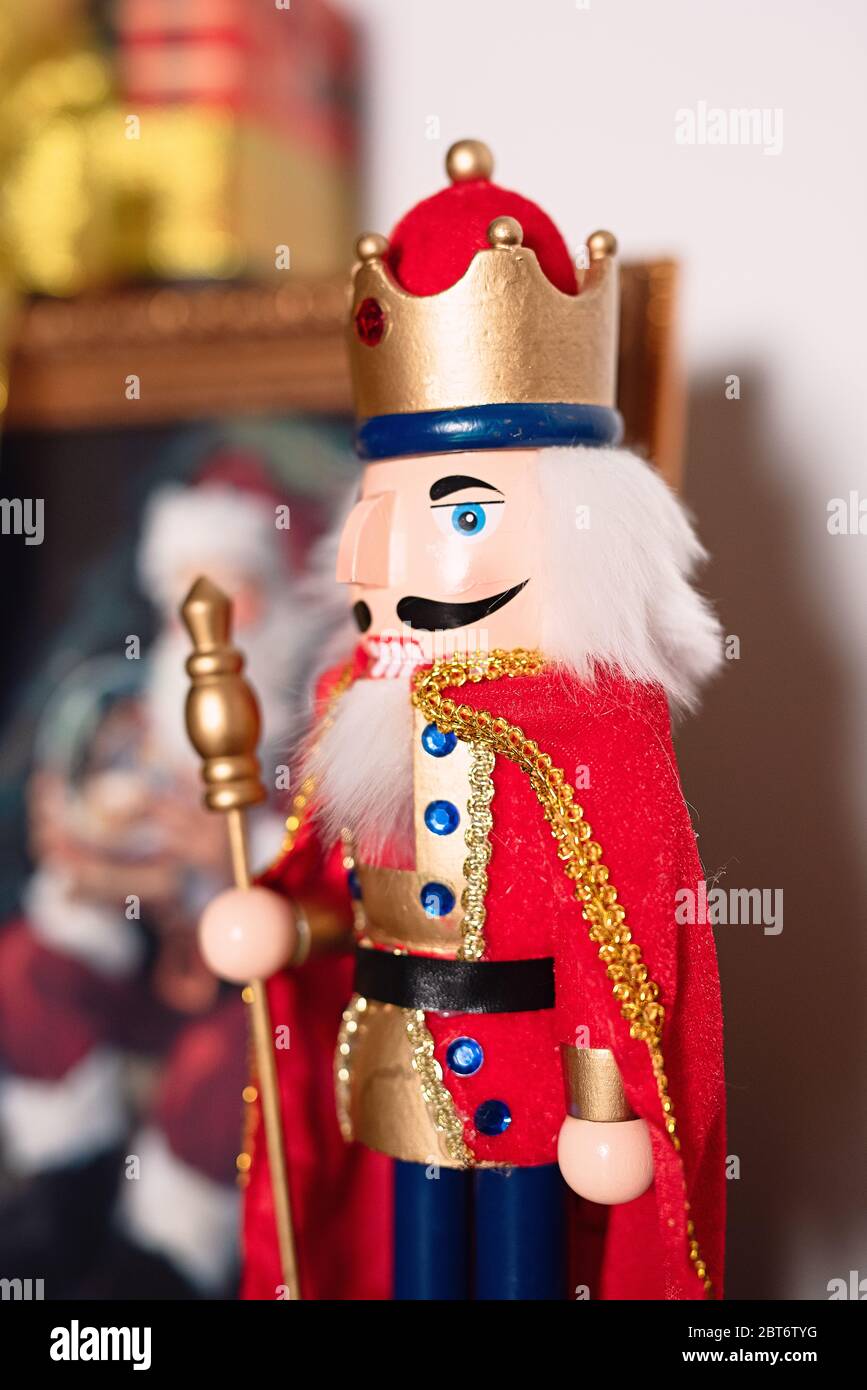Christmas toy a nutcracker made of wood, a portrait of a nutcracker, a ...