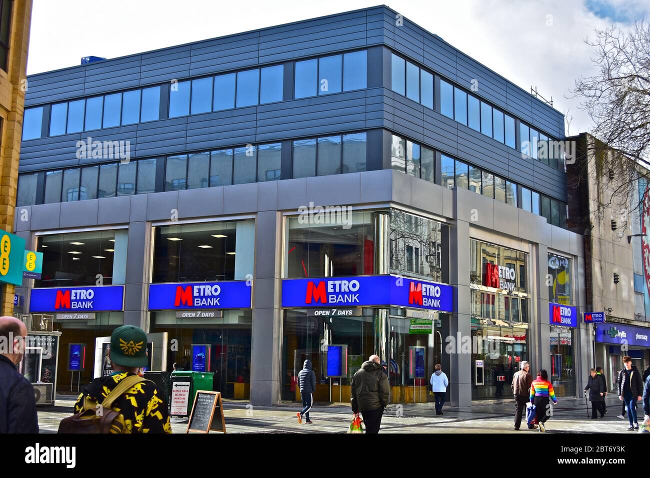 The modern Metro Bank building is located in Cardiff's Queen Street ...