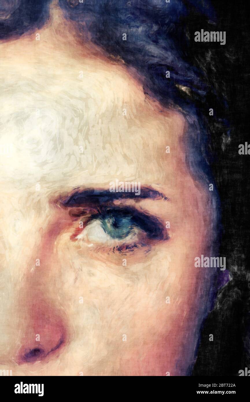 portrait of a teenager girl partial face, painterly effect, digital ...