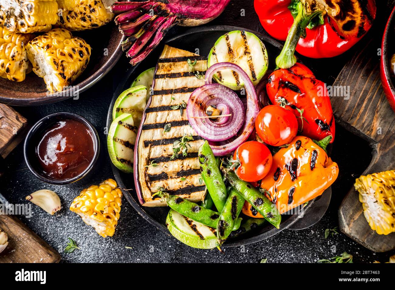 Assortment various barbecue vegan food, set of grill veggies, vegetable ...
