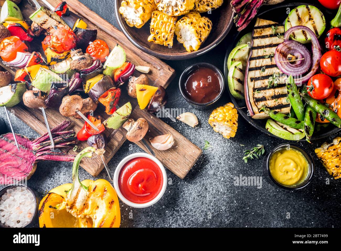 Assortment various barbecue vegan food, set of grill veggies, vegetable ...