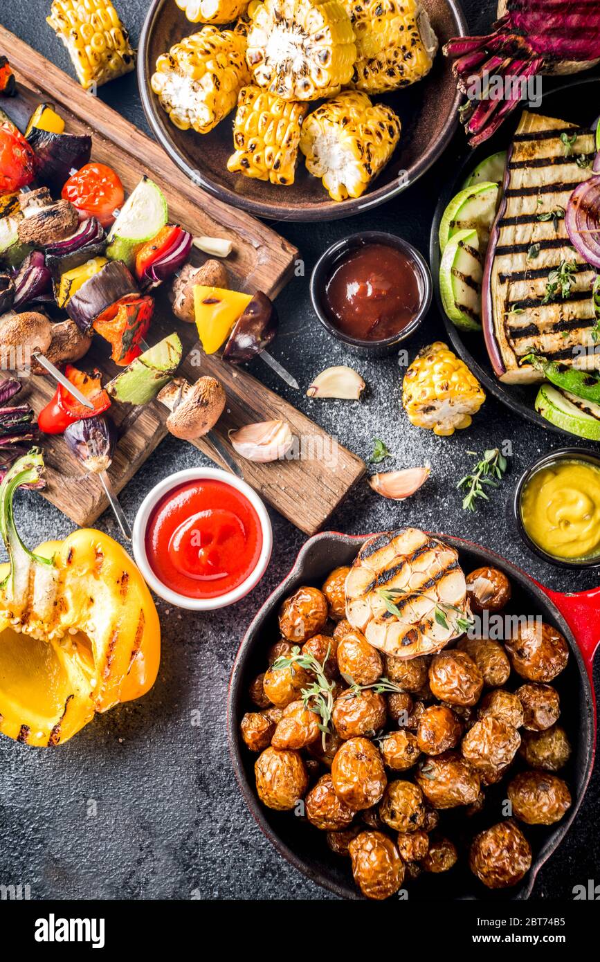Assortment various barbecue vegan food, set of grill veggies, vegetable ...