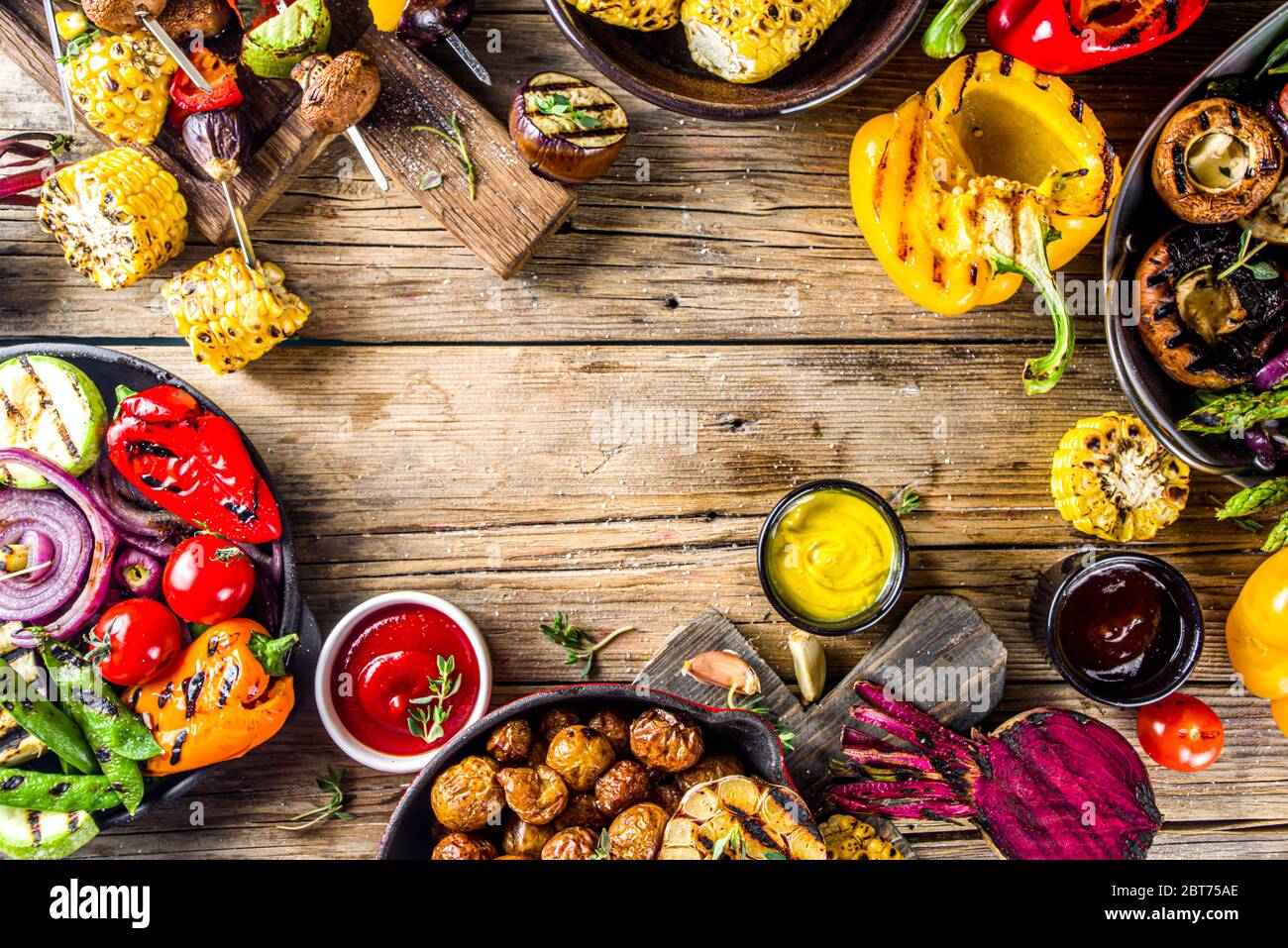 Assortment various barbecue vegan food, set of grill veggies, vegetable ...