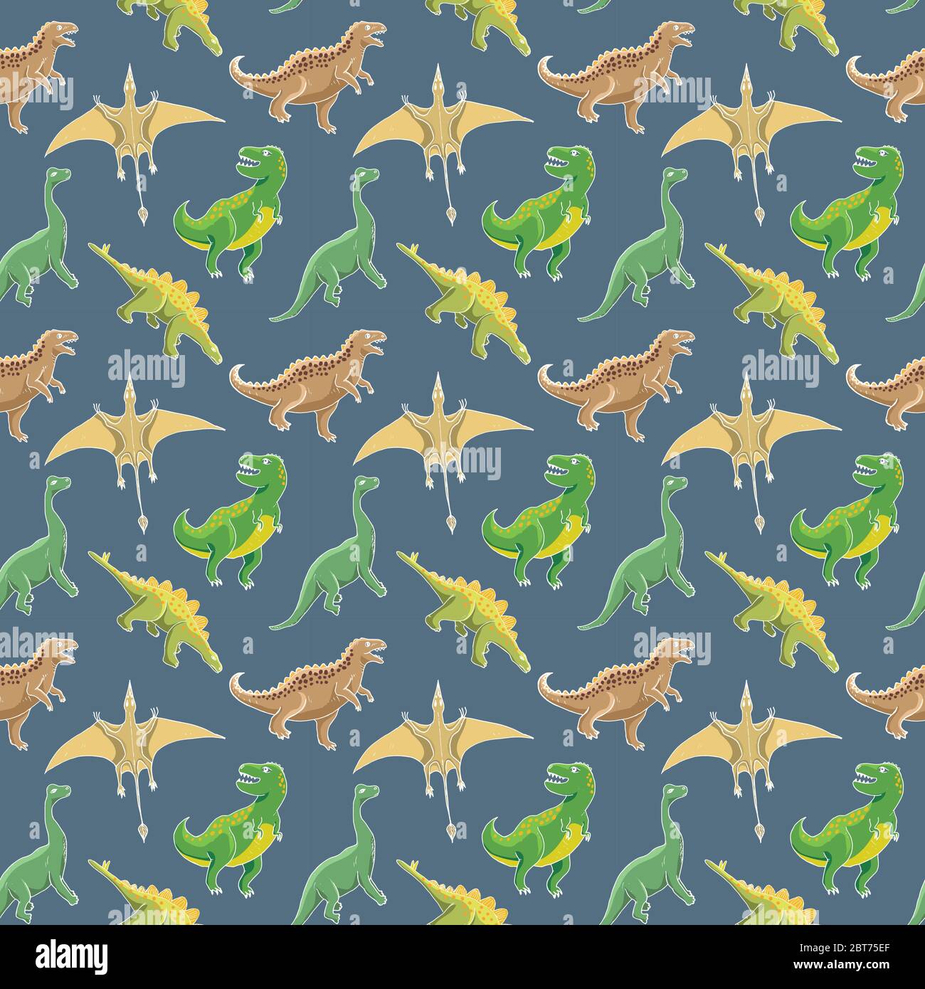 Dino Seamless Pattern, Cute Cartoon Hand Drawn Dinosaurs Doodles Vector Illustration Stock ...