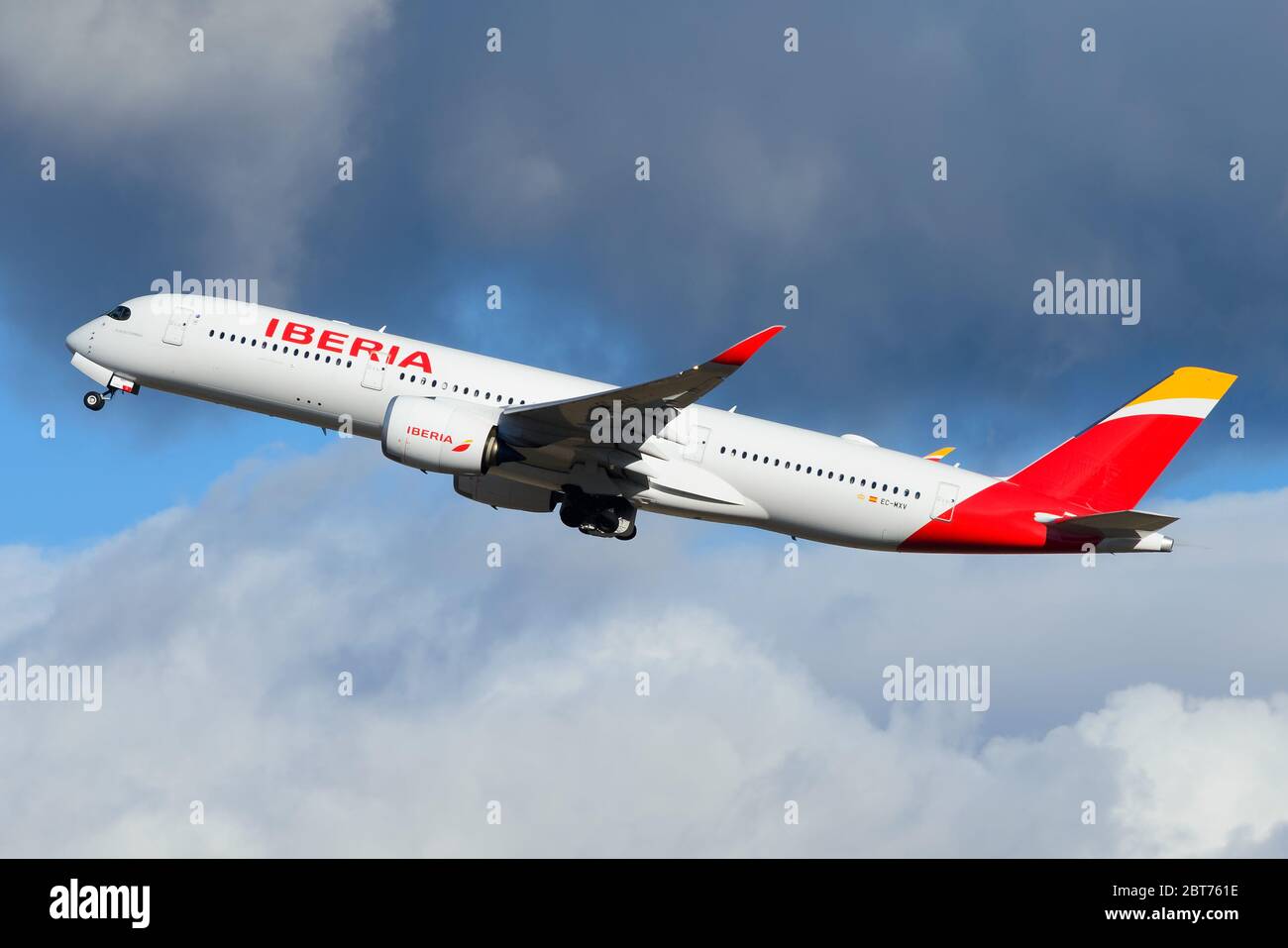 Iberia Airlines Airbus A350 departing from Madrid Barajas Airport in ...