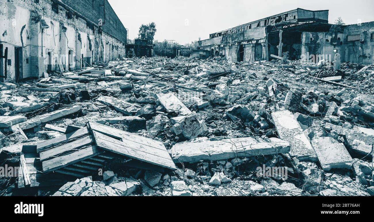 Earthquake or war aftermath or other disaster, broken ruined buildings ...