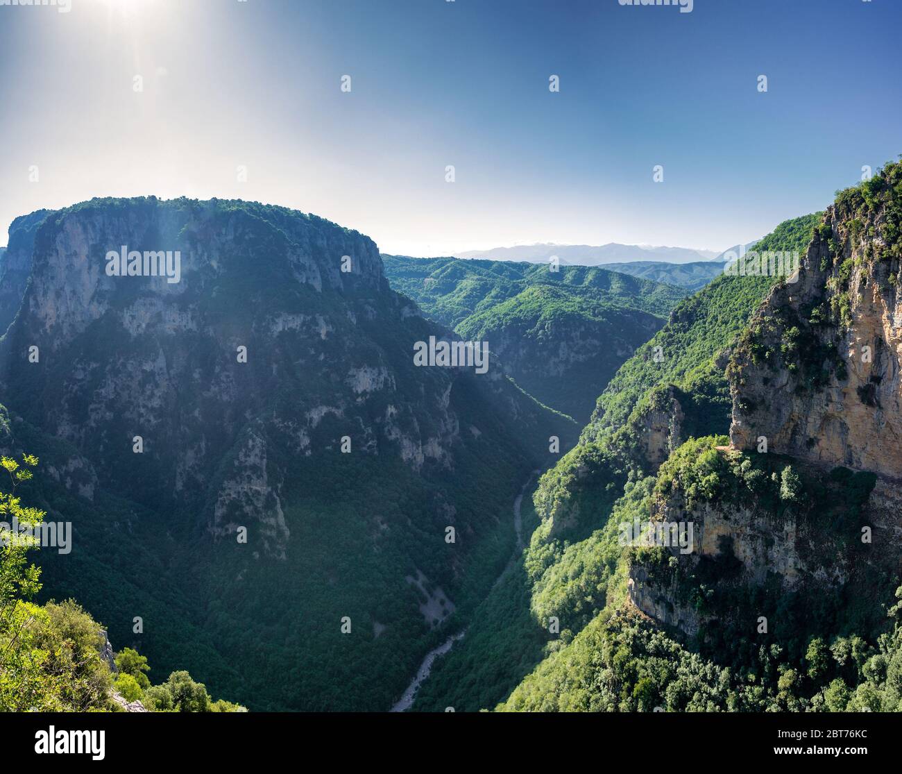 view of Vikos Gorge, a gorge in the Pindus Mountains of northern Greece ...