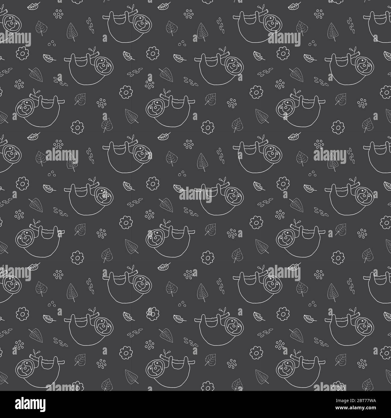 Cute Sloth Seamless Pattern, Cartoon Hand Drawn Animal Doodles Vector ...