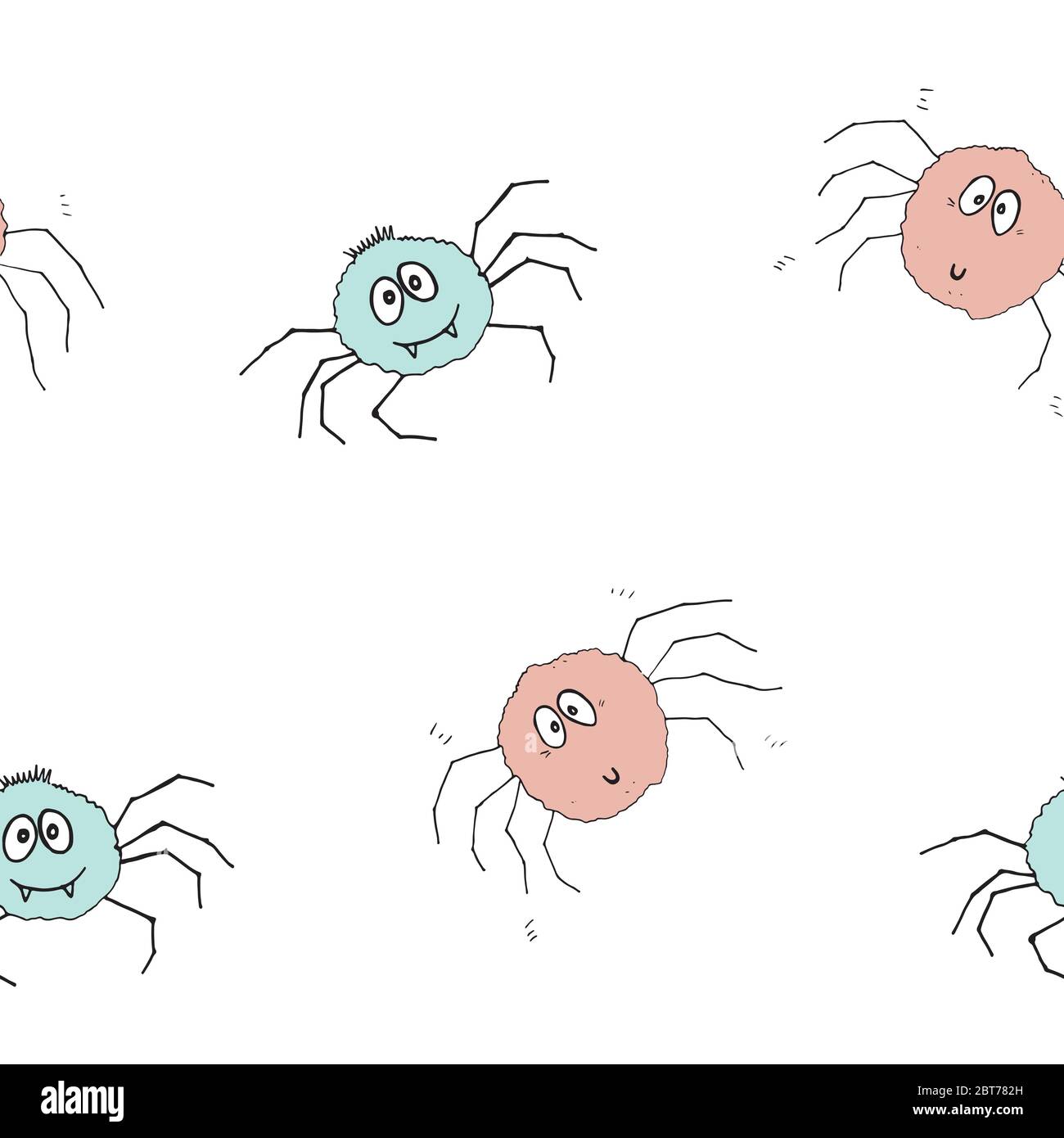 Cute Spider Seamless Pattern, Cartoon Hand Drawn Spider Doodles Vector ...
