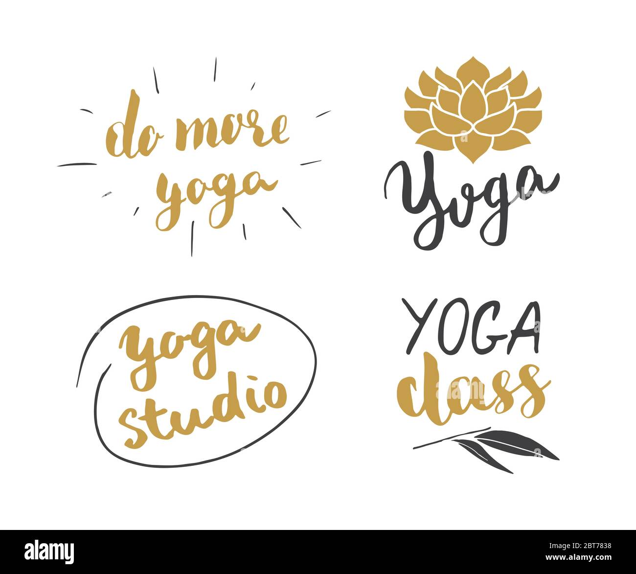 Yoga Hand Drawn labels Set. Calligraphic Letterings with sketch doodle ...