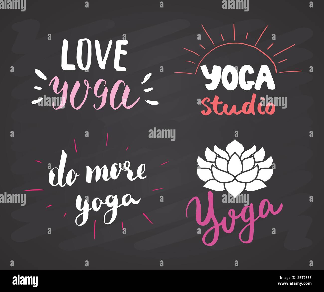 Yoga Hand Drawn labels Set. Calligraphic Letterings with sketch doodle ...
