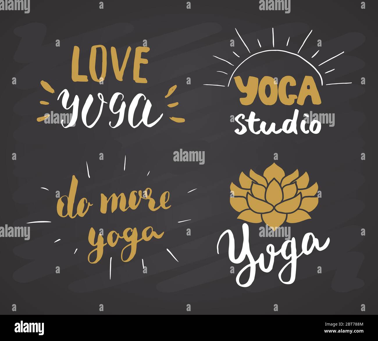 Yoga Hand Drawn labels Set. Calligraphic Letterings with sketch doodle ...