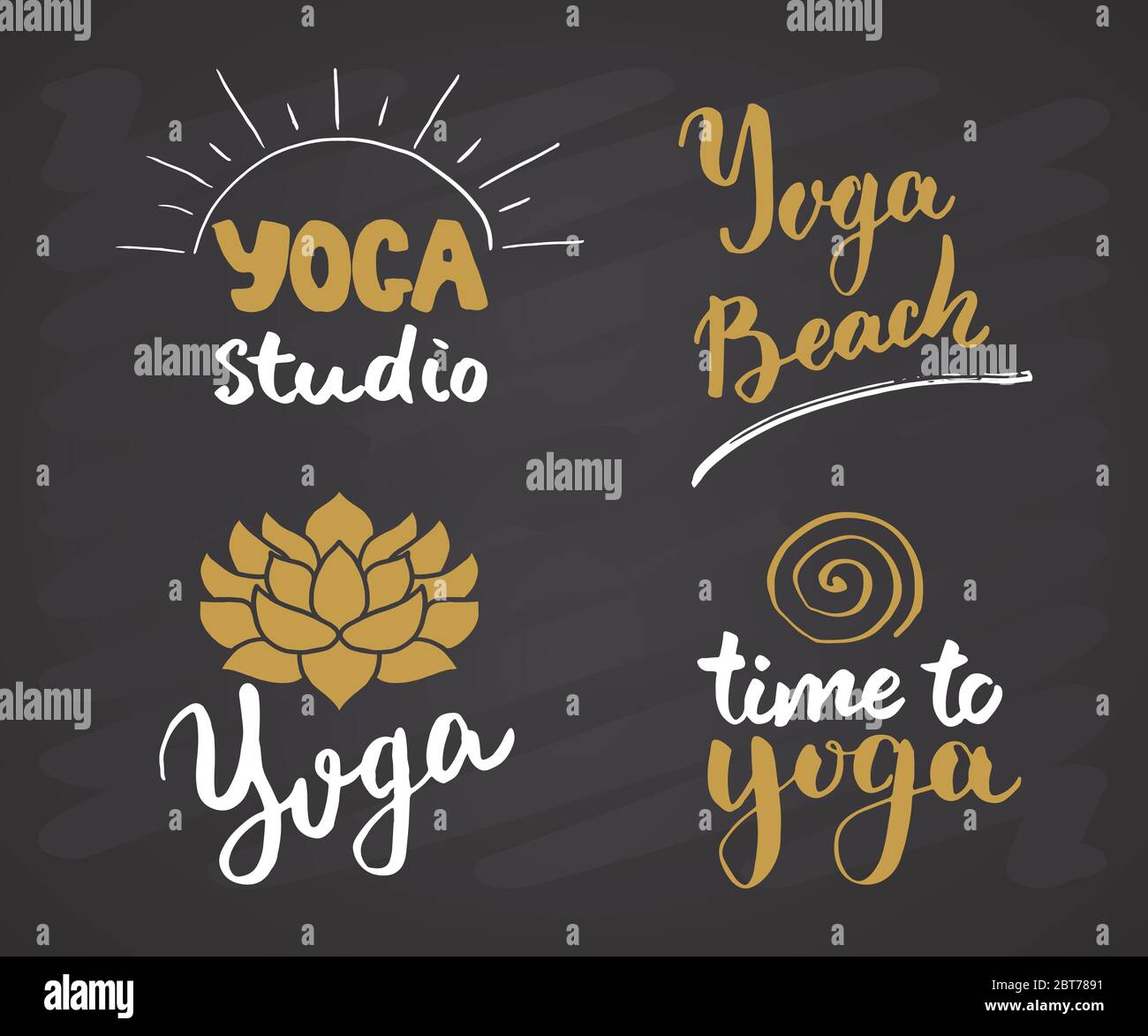 Yoga Hand Drawn labels Set. Calligraphic Letterings with sketch doodle ...