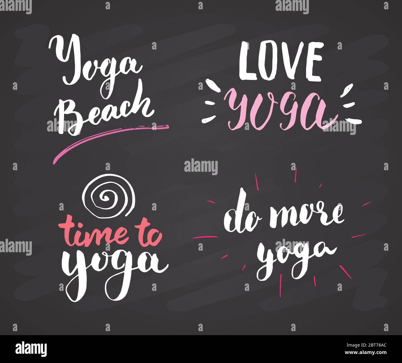 Yoga Hand Drawn labels Set. Calligraphic Letterings with sketch doodle ...