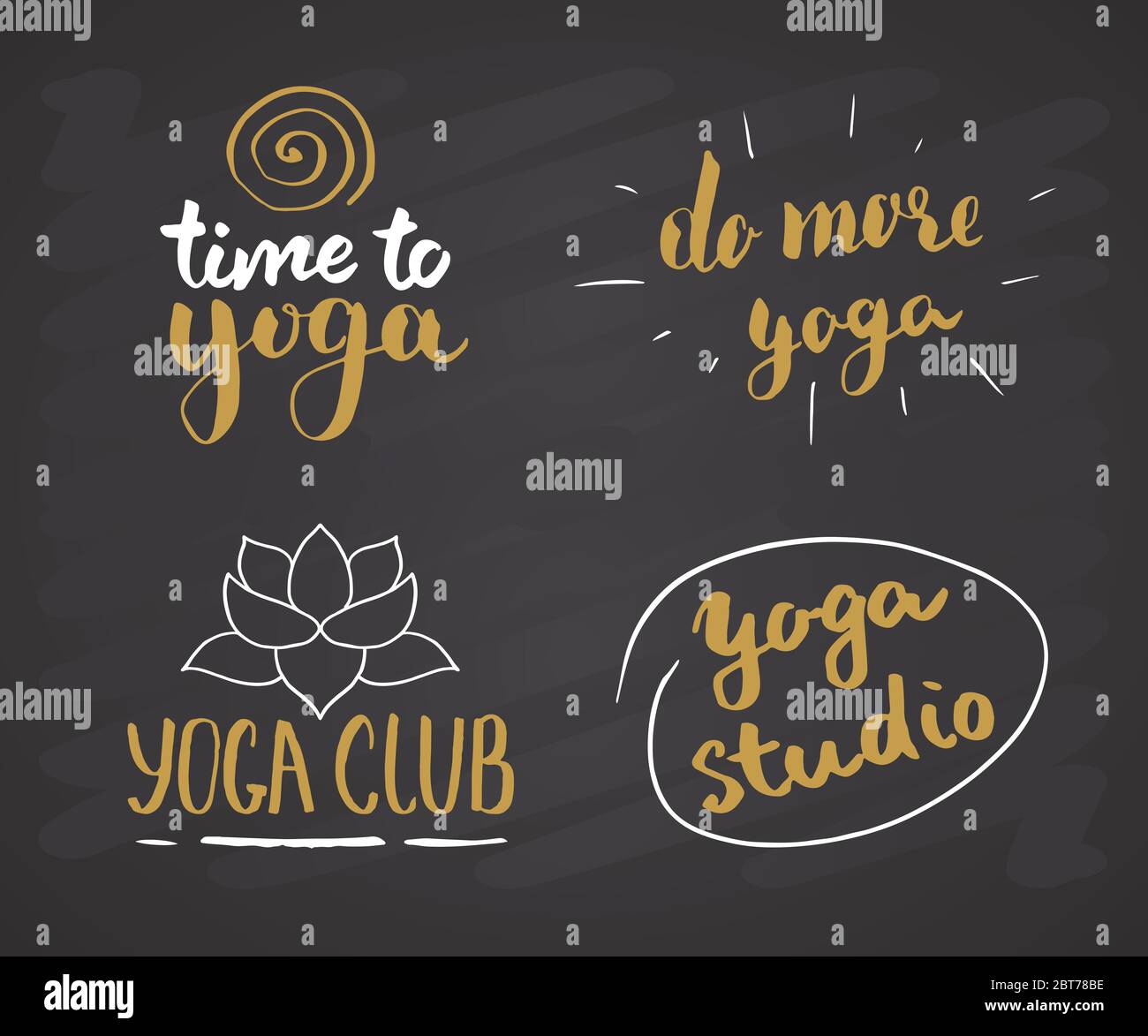 Yoga Hand Drawn labels Set. Calligraphic Letterings with sketch doodle ...