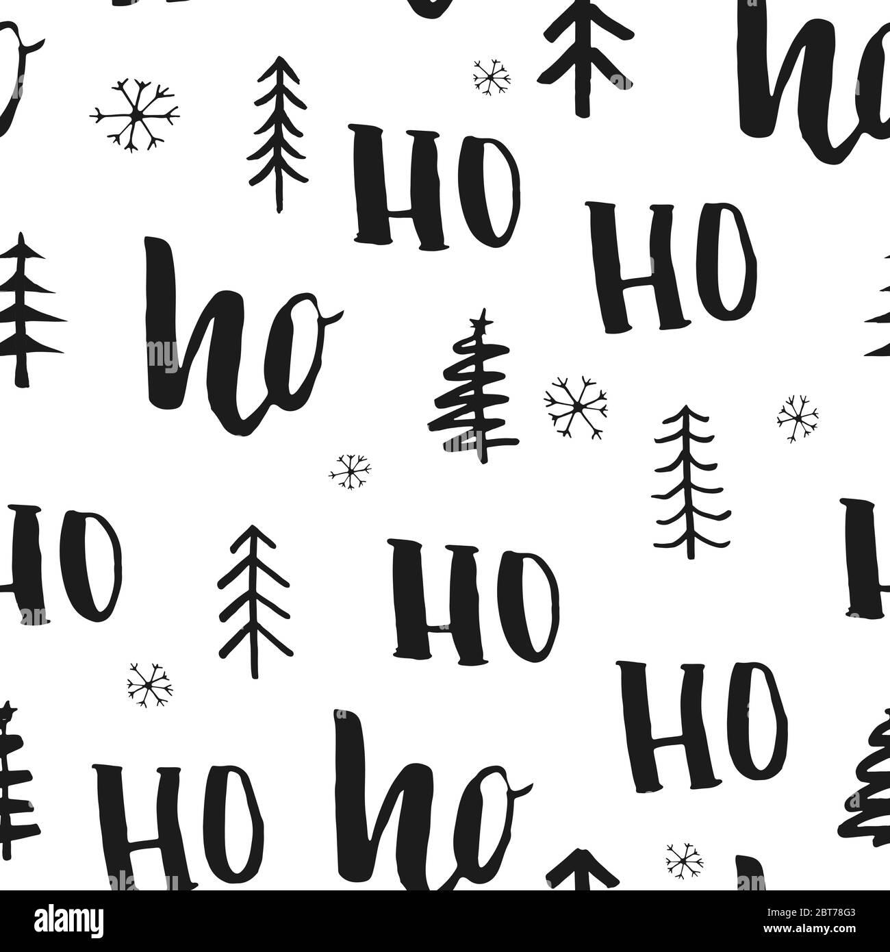 New Year and Christmas seamless pattern, with Ho Ho Ho hand drawn letters, vector Illustration ...