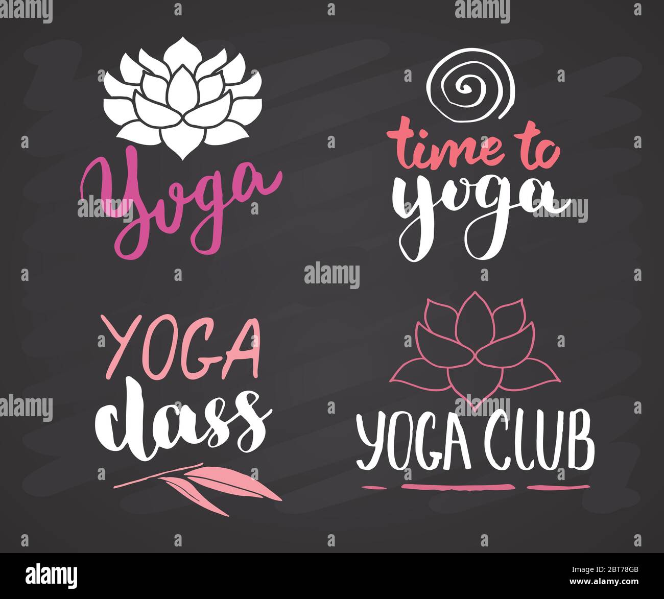 Yoga Hand Drawn labels Set. Calligraphic Letterings with sketch doodle ...