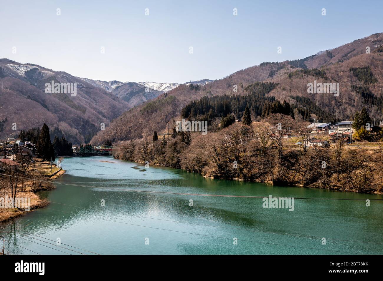 Japan rural countryside in Gifu prefecture with Miyagawa river green ...