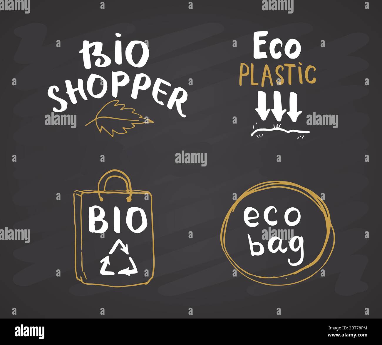 Eco and Bio Hand Drawn labels Set. Calligraphic Letterings with eco ...