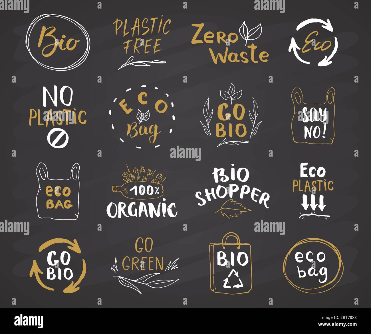 Eco and Bio Hand Drawn labels Set. Calligraphic Letterings with eco ...