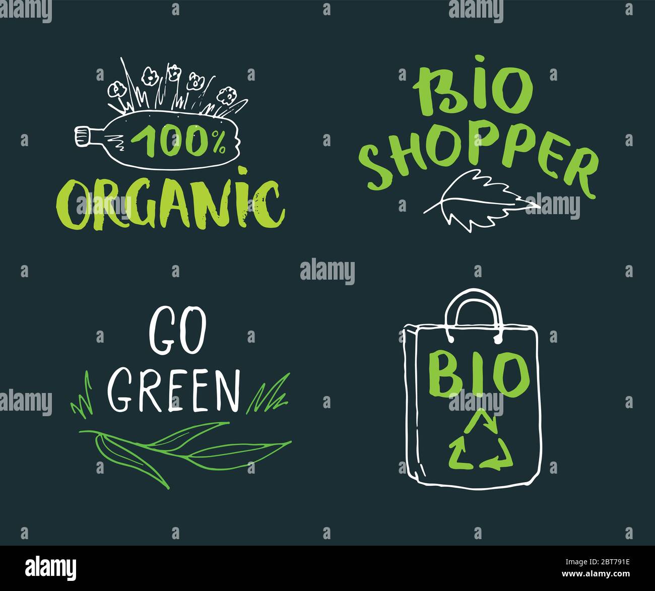 Eco and Bio Hand Drawn labels Set. Calligraphic Letterings with eco ...