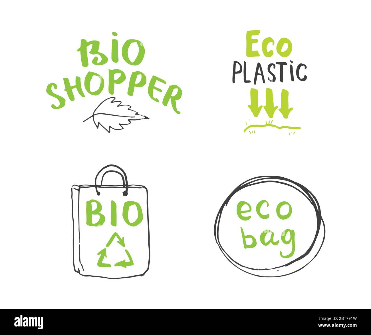 Eco and Bio Hand Drawn labels Set. Calligraphic Letterings with eco ...