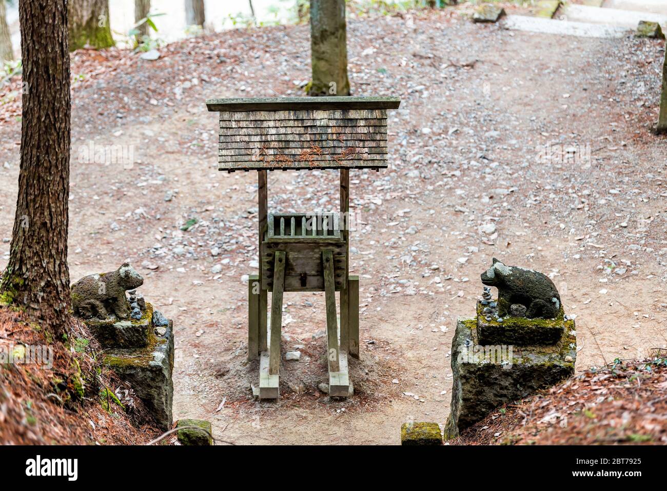 Takayama, Japan small wooden stone temple shinto shrine high angle ...