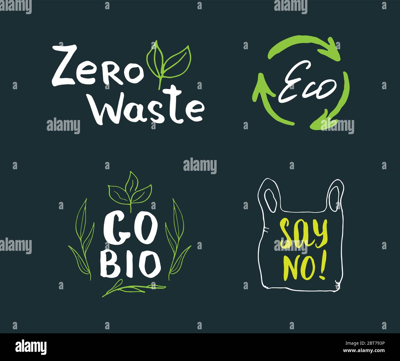 Eco and Bio Hand Drawn labels Set. Calligraphic Letterings with eco ...