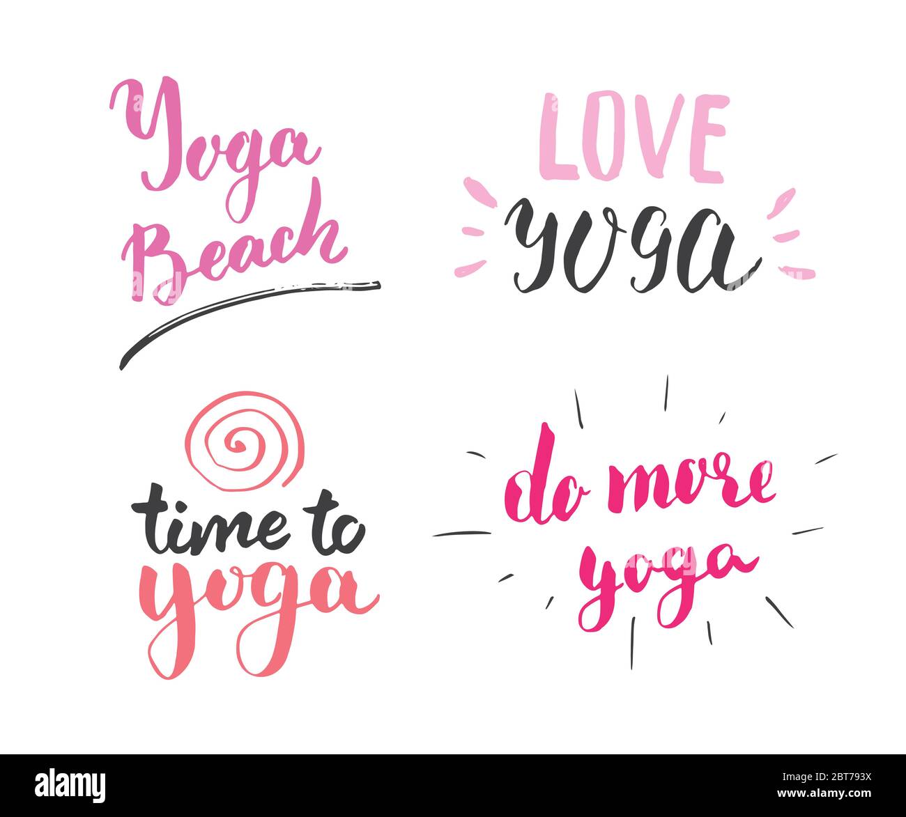 Yoga Hand Drawn labels Set. Calligraphic Letterings with sketch doodle ...