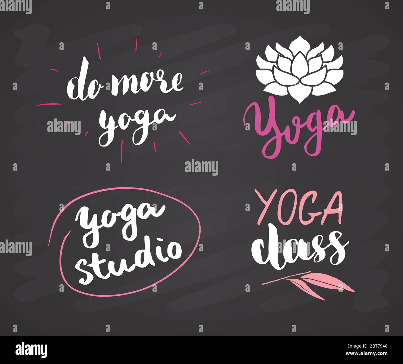 Yoga Hand Drawn labels Set. Calligraphic Letterings with sketch doodle ...