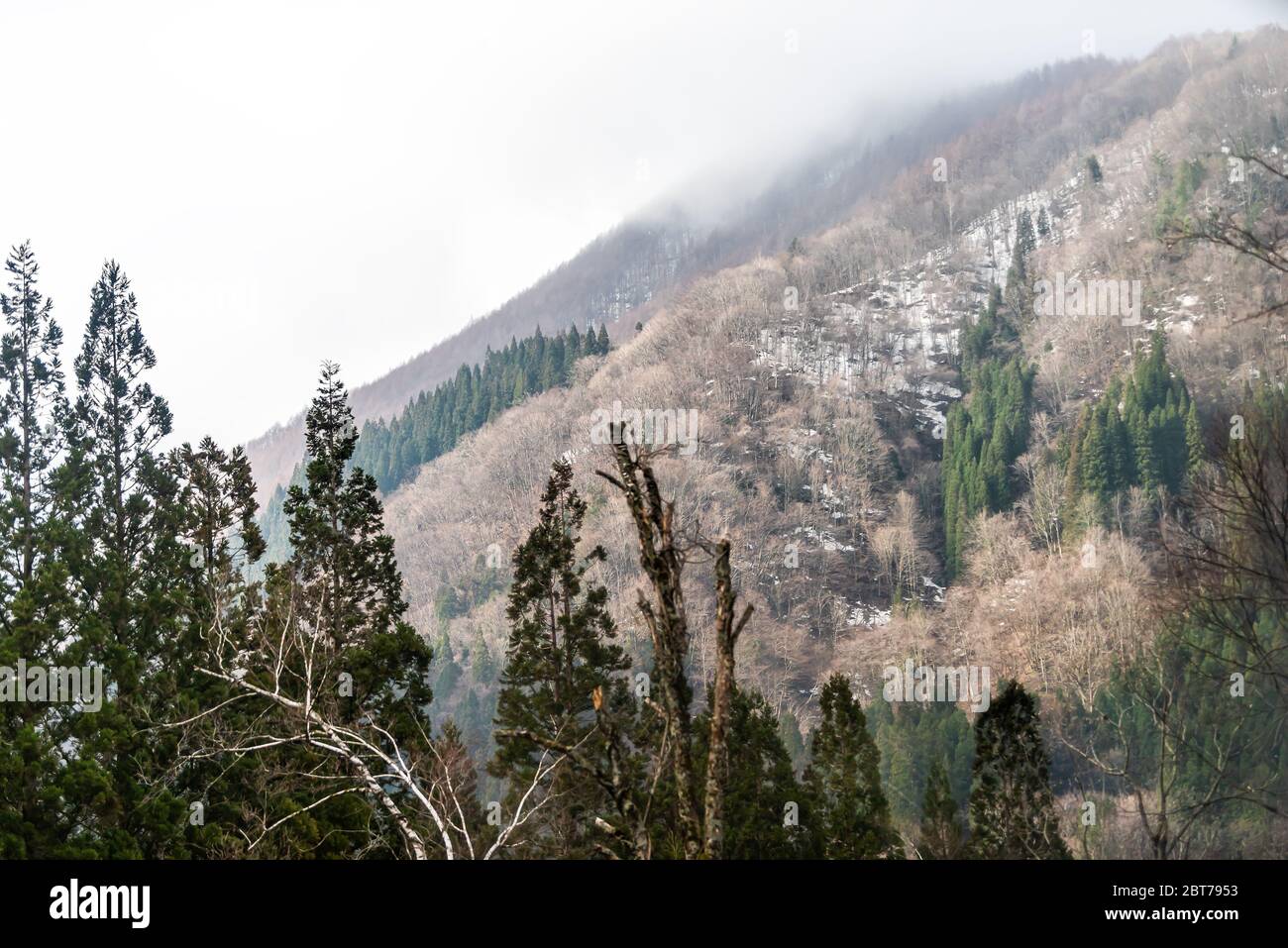 Takayama, Japan mountain in early spring in Gifu Prefecture view from ...