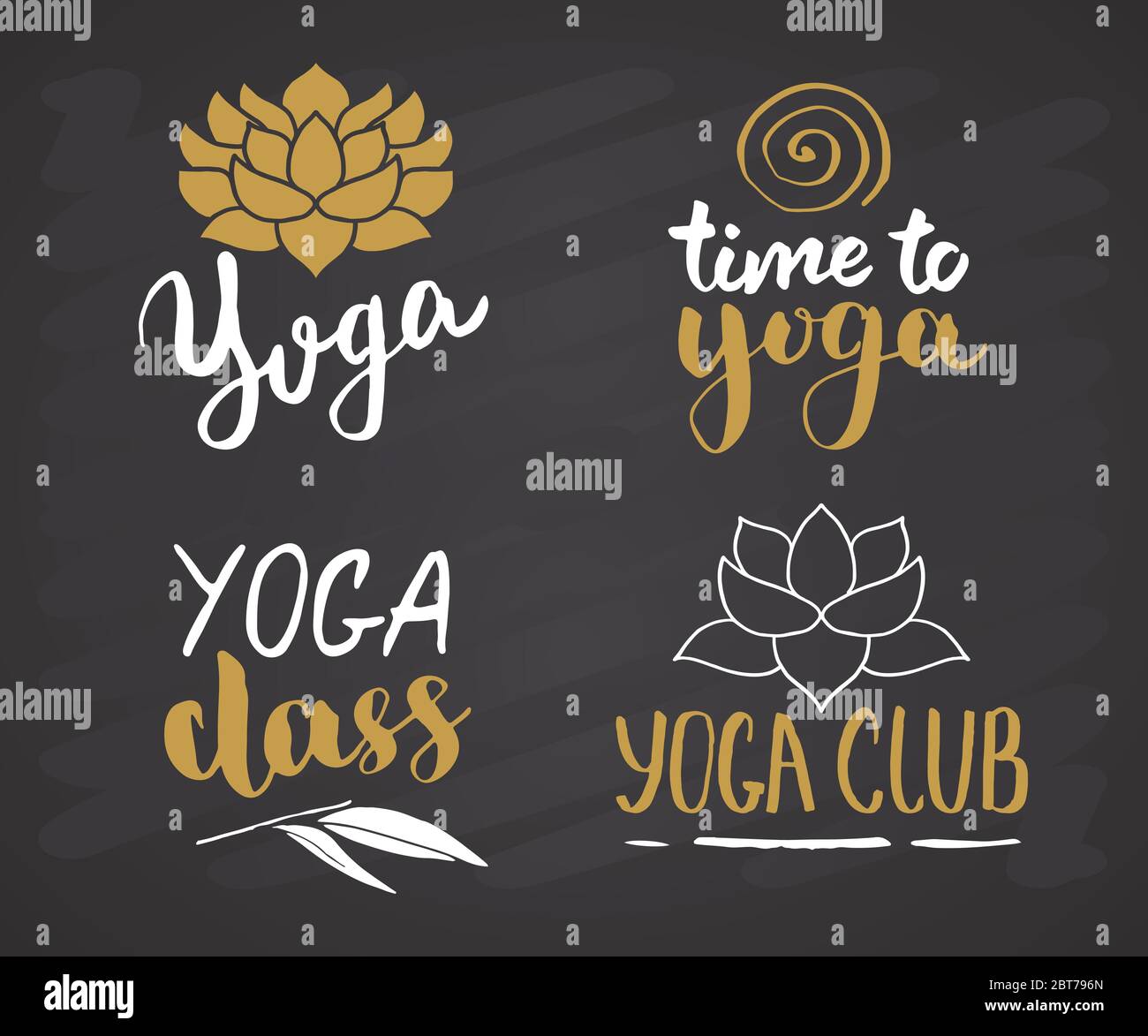Yoga Hand Drawn labels Set. Calligraphic Letterings with sketch doodle ...