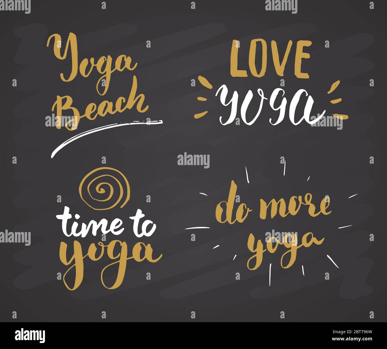 Yoga Hand Drawn labels Set. Calligraphic Letterings with sketch doodle ...