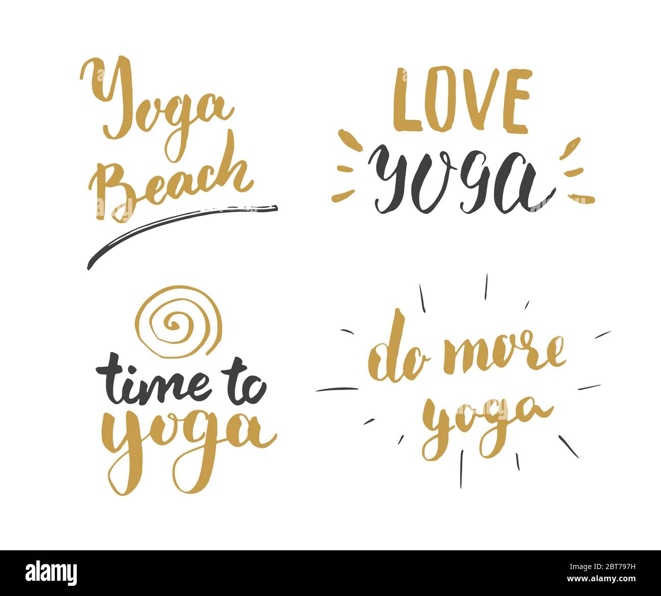 Yoga Hand Drawn labels Set. Calligraphic Letterings with sketch doodle ...