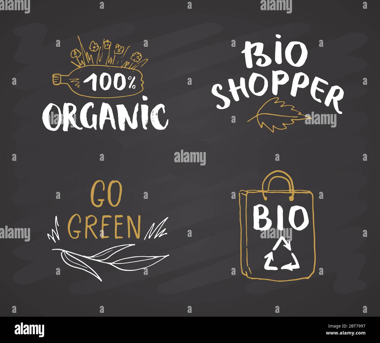 Eco and Bio Hand Drawn labels Set. Calligraphic Letterings with eco ...
