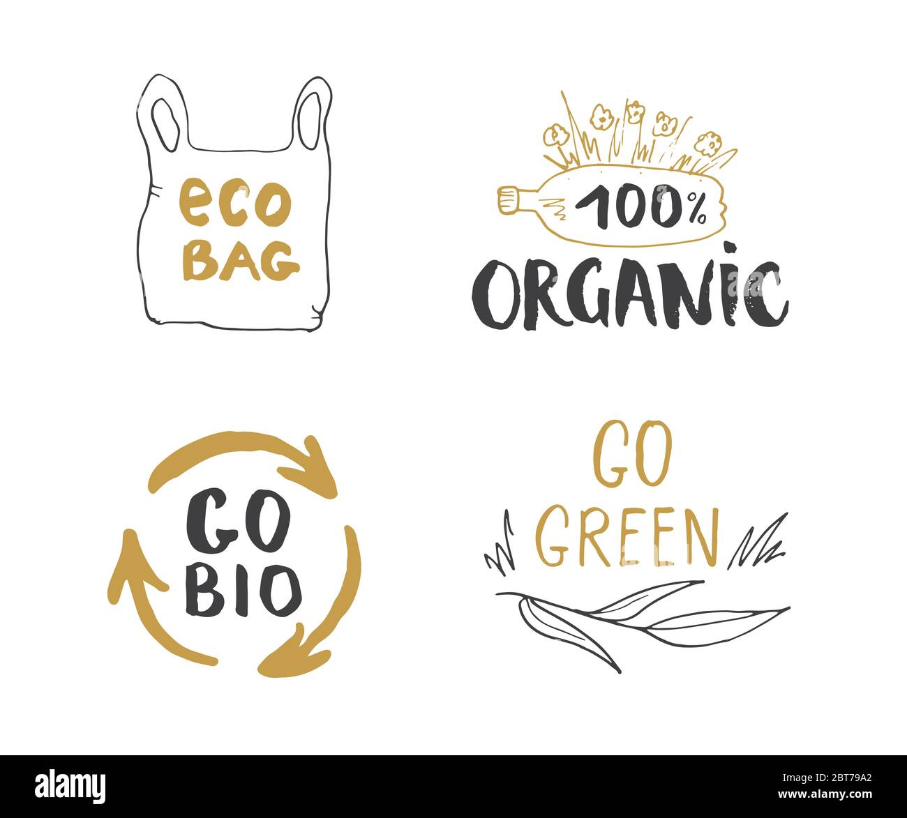 Eco and Bio Hand Drawn labels Set. Calligraphic Letterings with eco ...