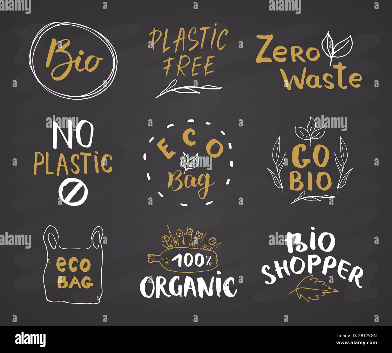 Eco and Bio Hand Drawn labels Set. Calligraphic Letterings with eco ...