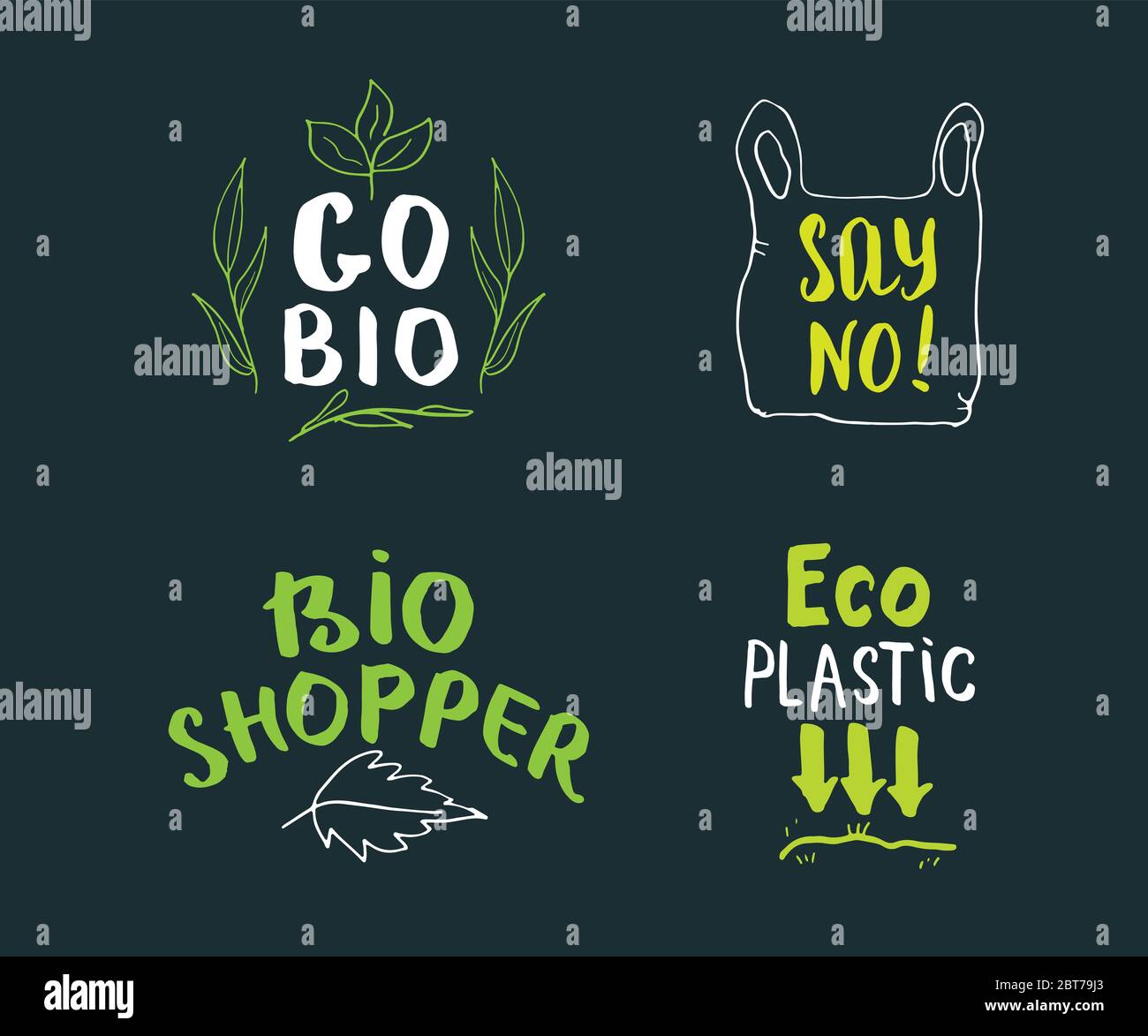 Eco and Bio Hand Drawn labels Set. Calligraphic Letterings with eco ...