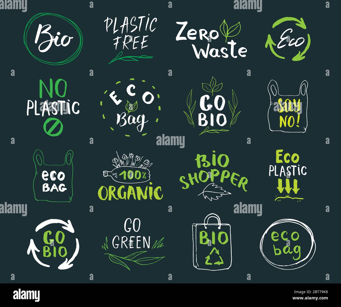 Eco and Bio Hand Drawn labels Set. Calligraphic Letterings with eco ...