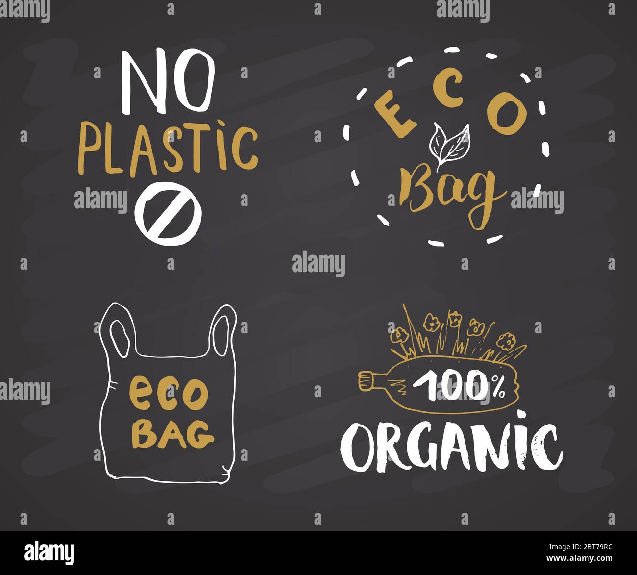 Eco and Bio Hand Drawn labels Set. Calligraphic Letterings with eco ...