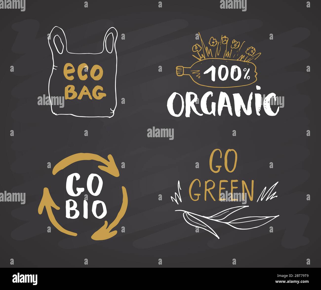 Eco and Bio Hand Drawn labels Set. Calligraphic Letterings with eco ...