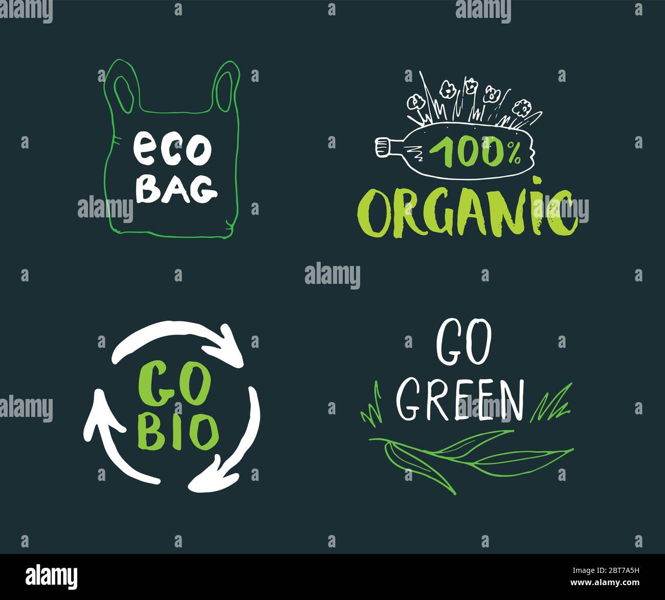 Eco and Bio Hand Drawn labels Set. Calligraphic Letterings with eco ...