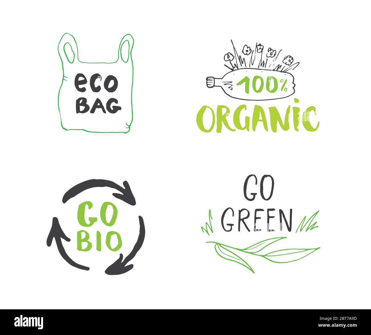 Eco and Bio Hand Drawn labels Set. Calligraphic Letterings with eco ...