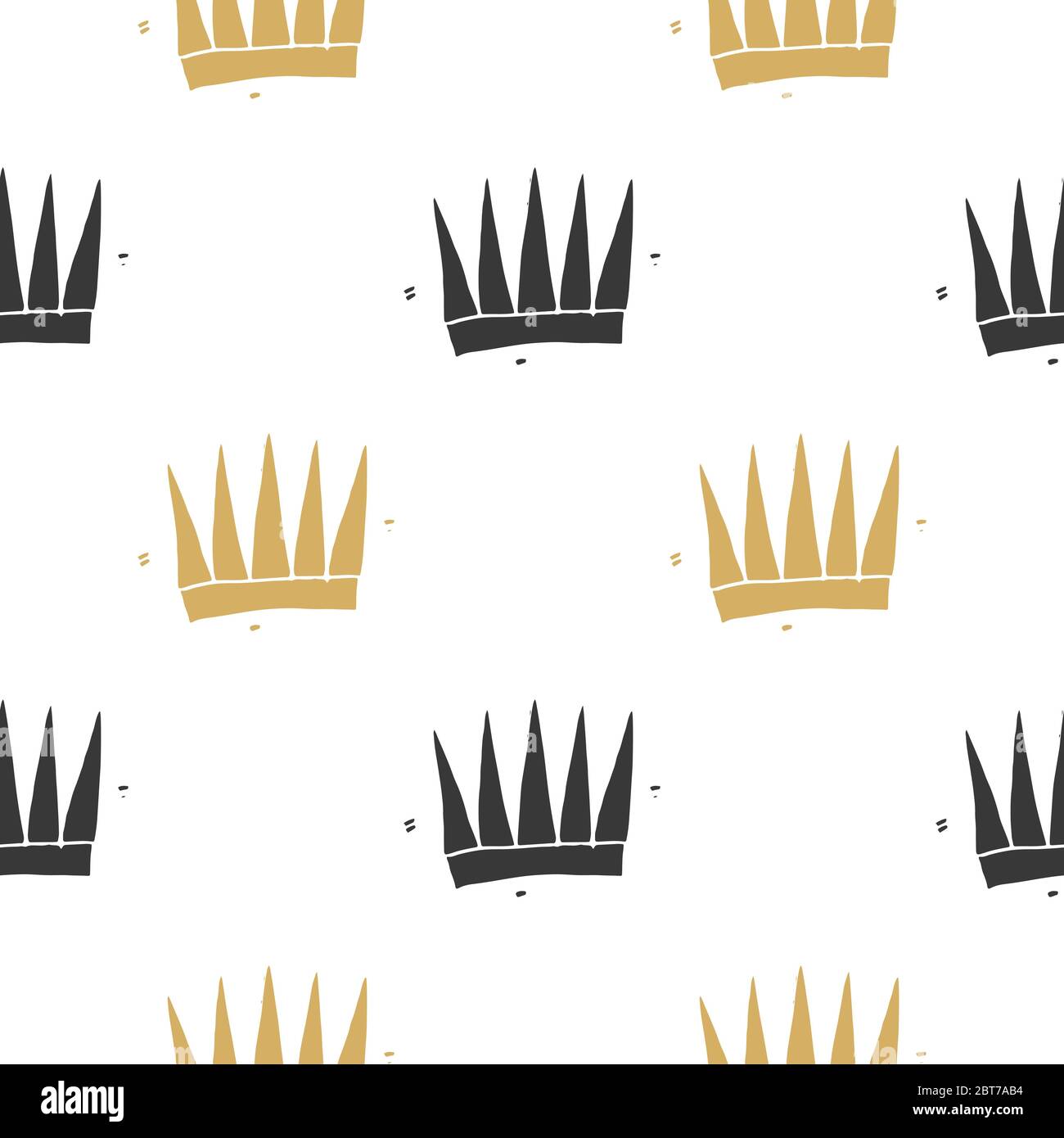 Crown Seamless Pattern, hand drawn royal doodles background, Vector ...
